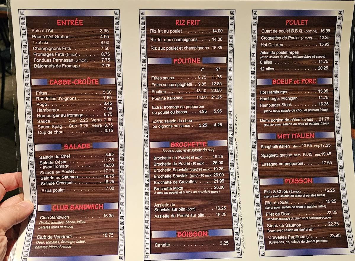 Menu au Pizzeria Le Grand Constant, Trois-Rivières, Rang Saint-Charles