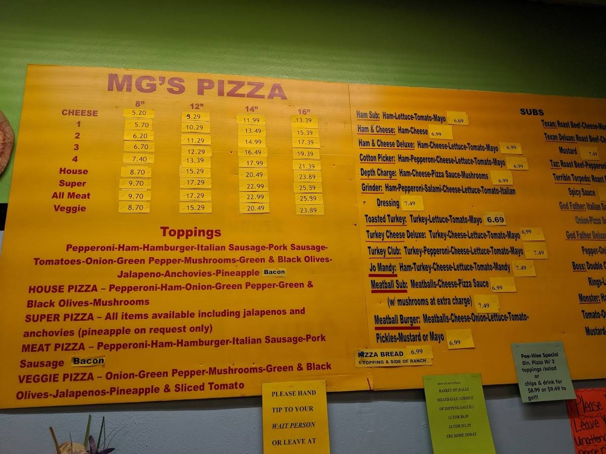 Menu at MG'S Pizza pizzeria, Robstown
