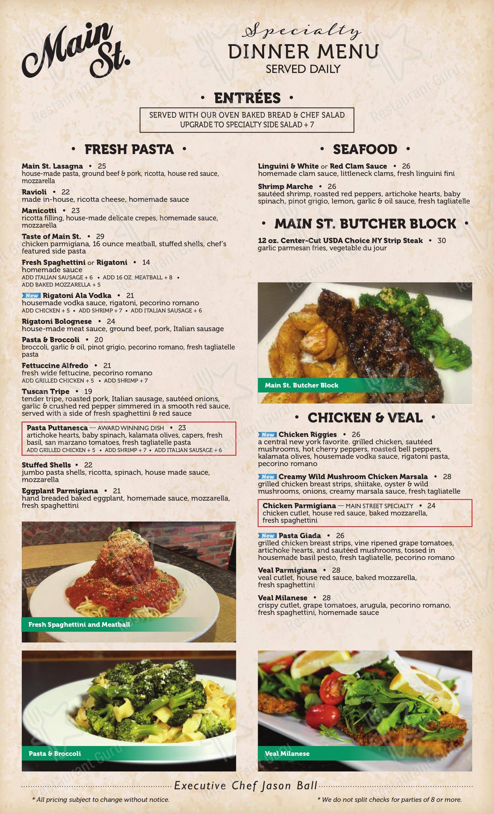 Menu at Main Street Pizza Company pizzeria, Batavia
