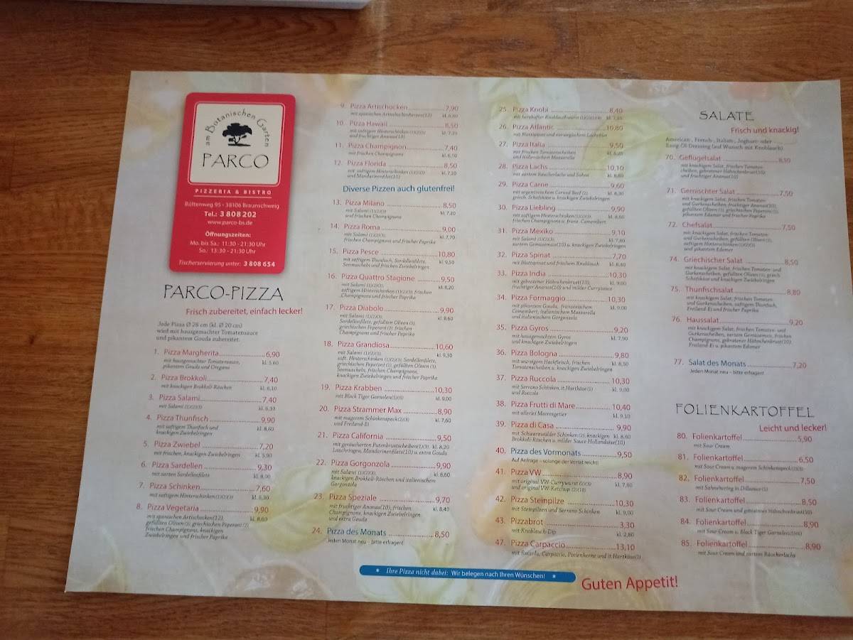 Speisekarte von Parco pizza, Braunschweig