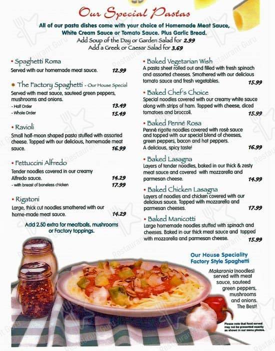 Menu at The Pizza Factory pizzeria, Peterborough