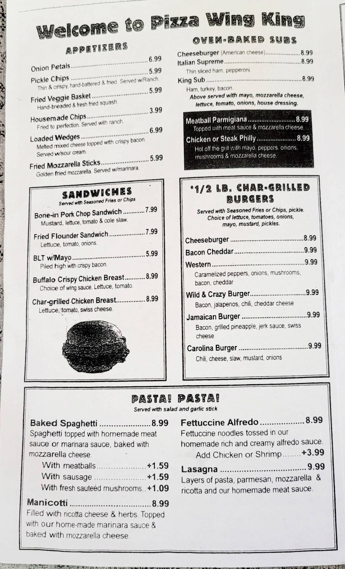 Menu at Pizza Wing King Family Restaurant, High Point