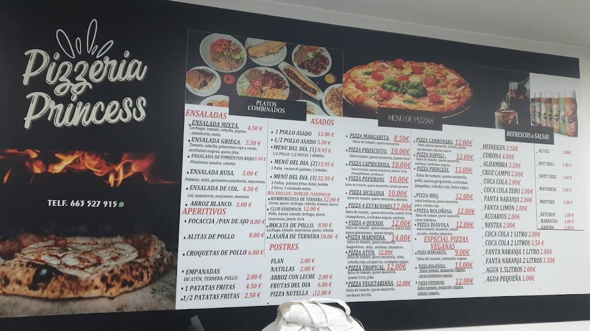 Menu at Pizzeria Princess, El Paraíso
