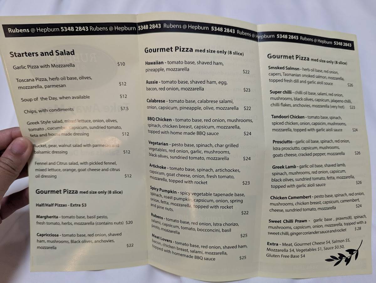 Menu at Rubens @ Hepburn pizzeria, Hepburn Springs