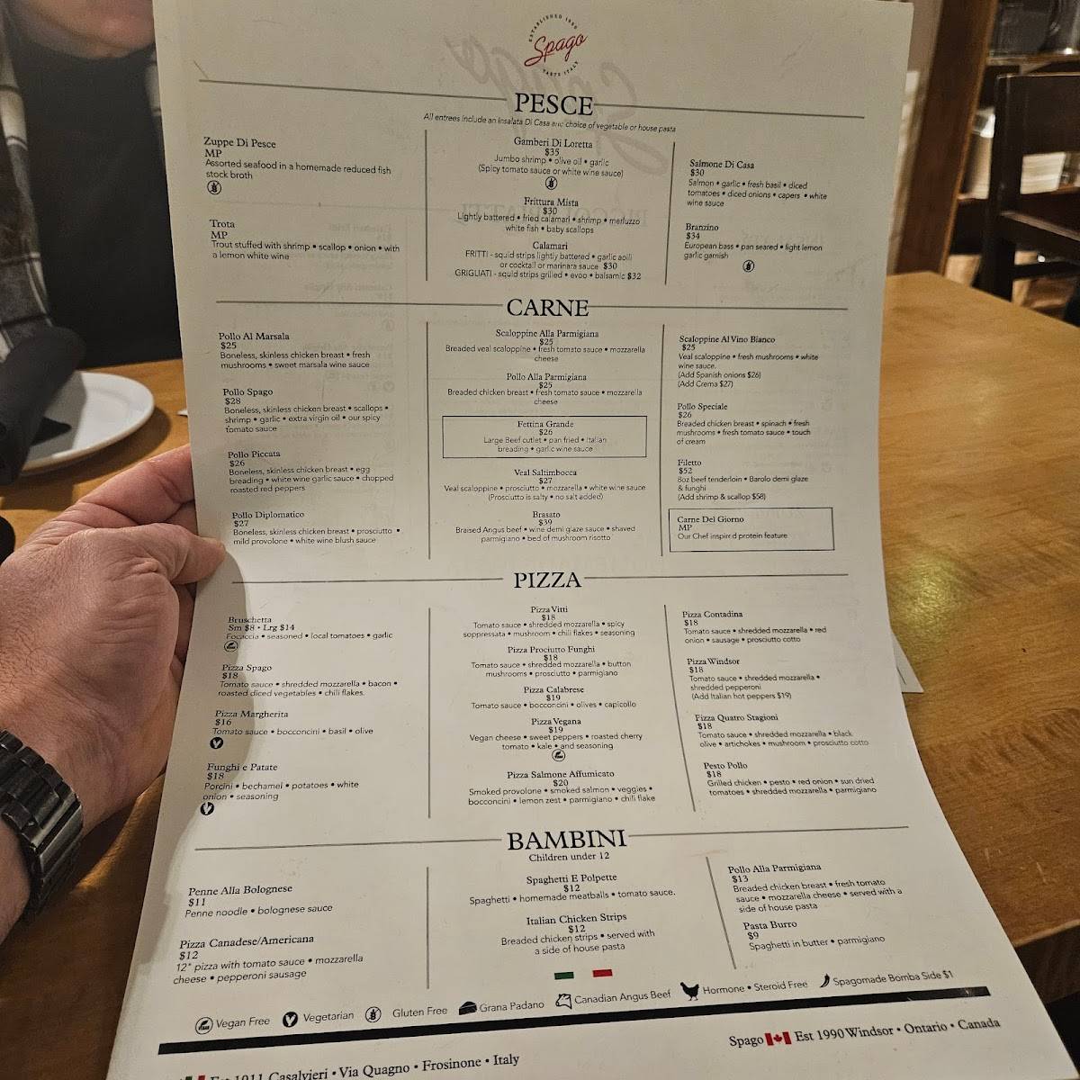 Menu at Spago Caesars Windsor pizzeria, Windsor, 377 Riverside Dr E