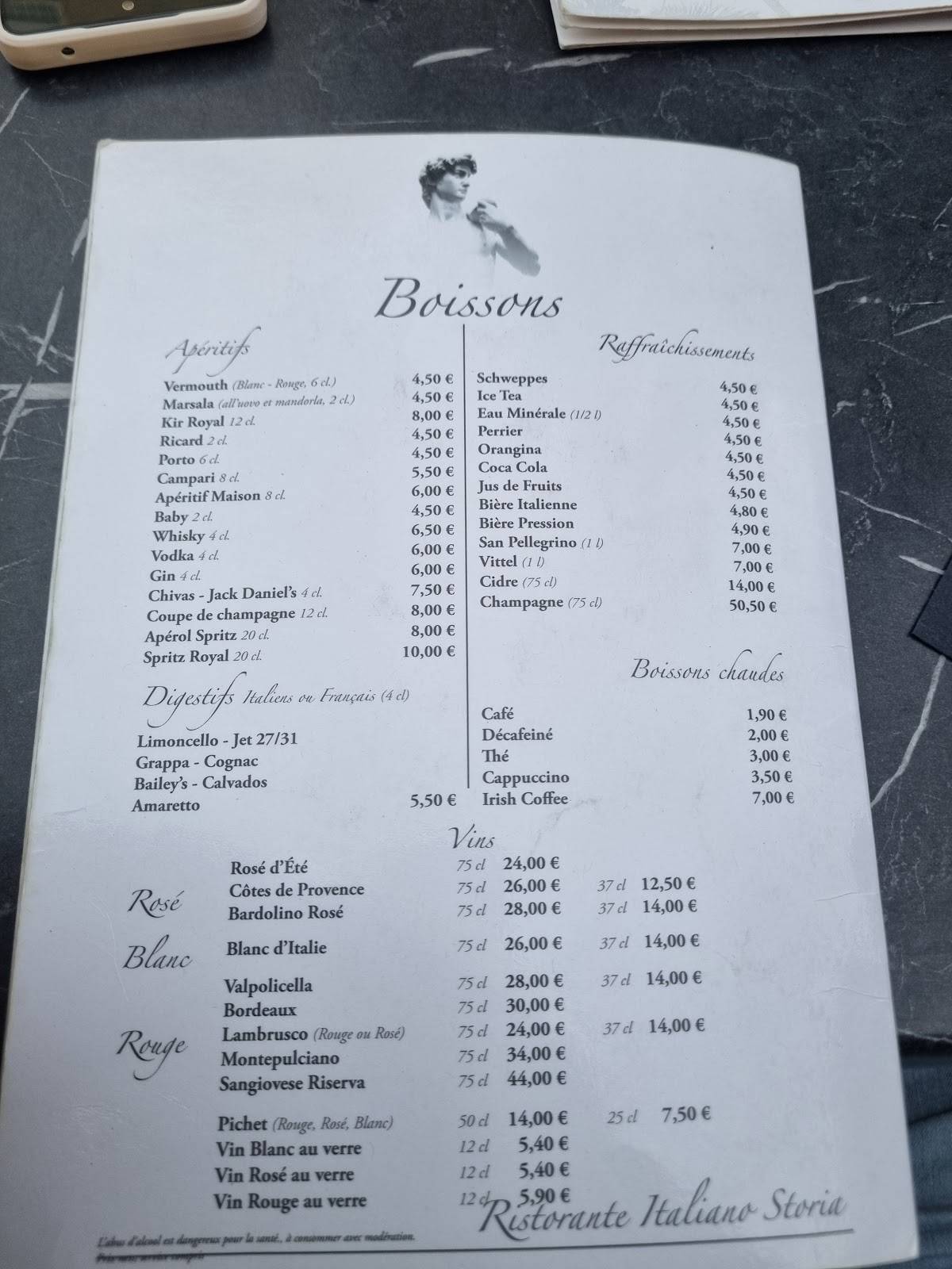 Menu au Pizzeria Storia, Caen