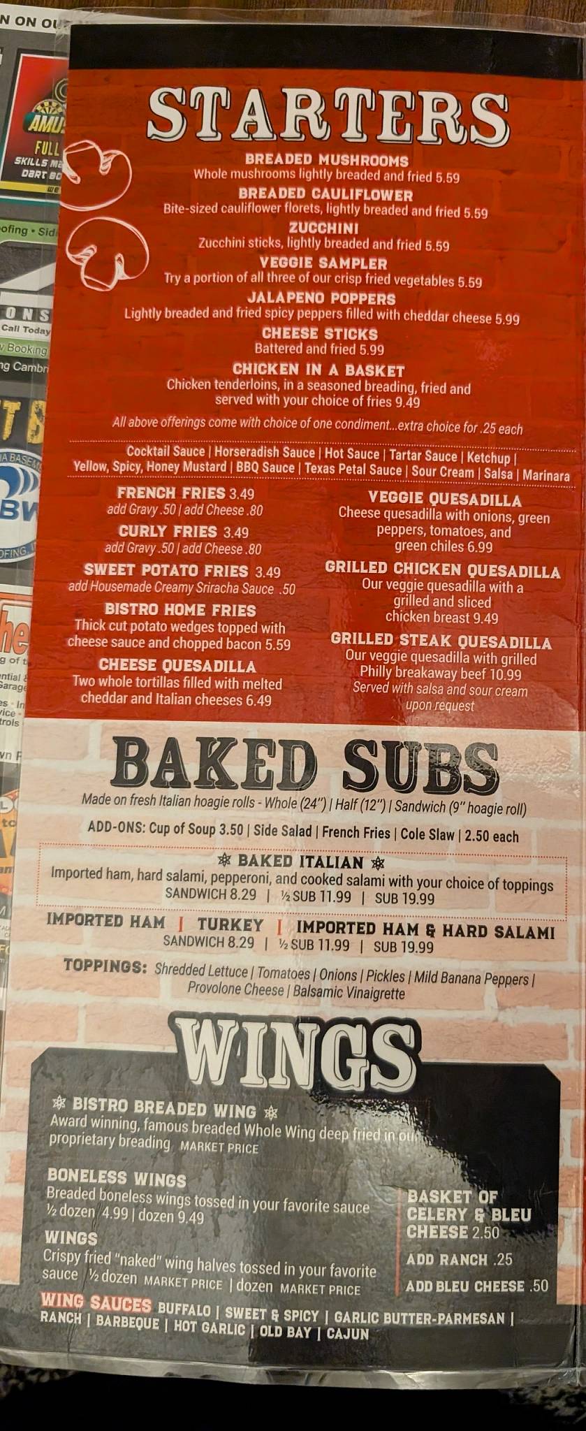 Menu at The Rosebud Bistro pizzeria, Johnstown