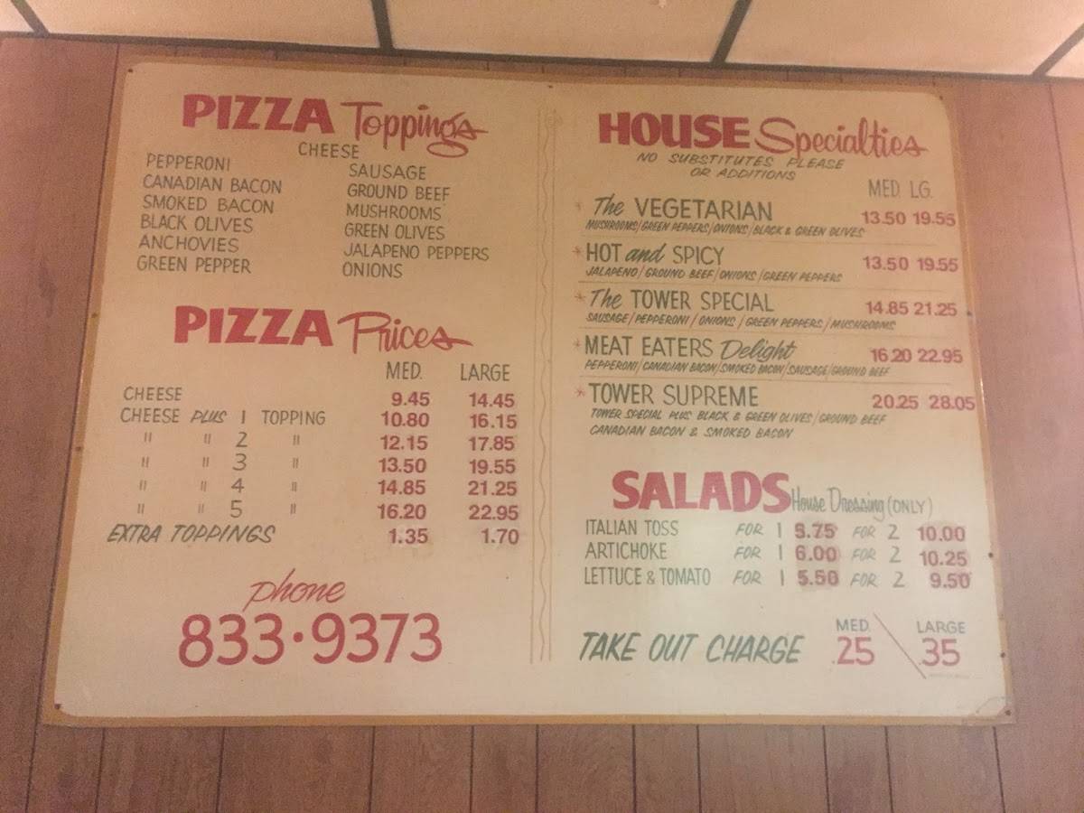 Menu at Tower of Pizza pizzeria, Metairie