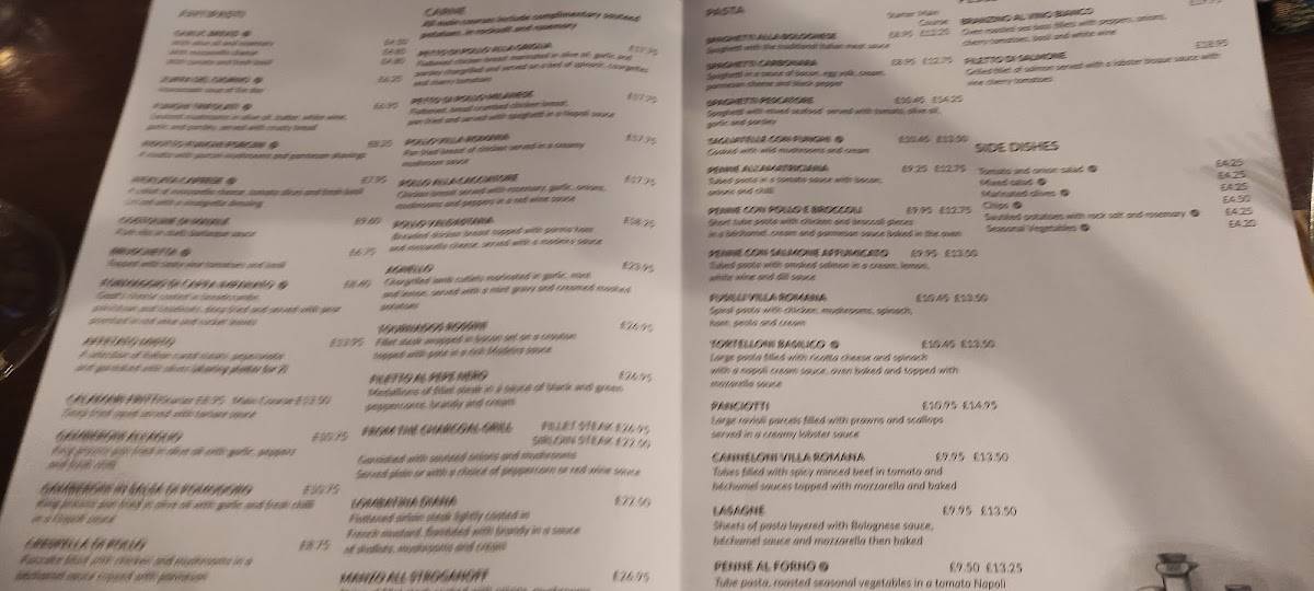 Menu at Villa Romana - Italian Restaurant Liverpool, Liverpool