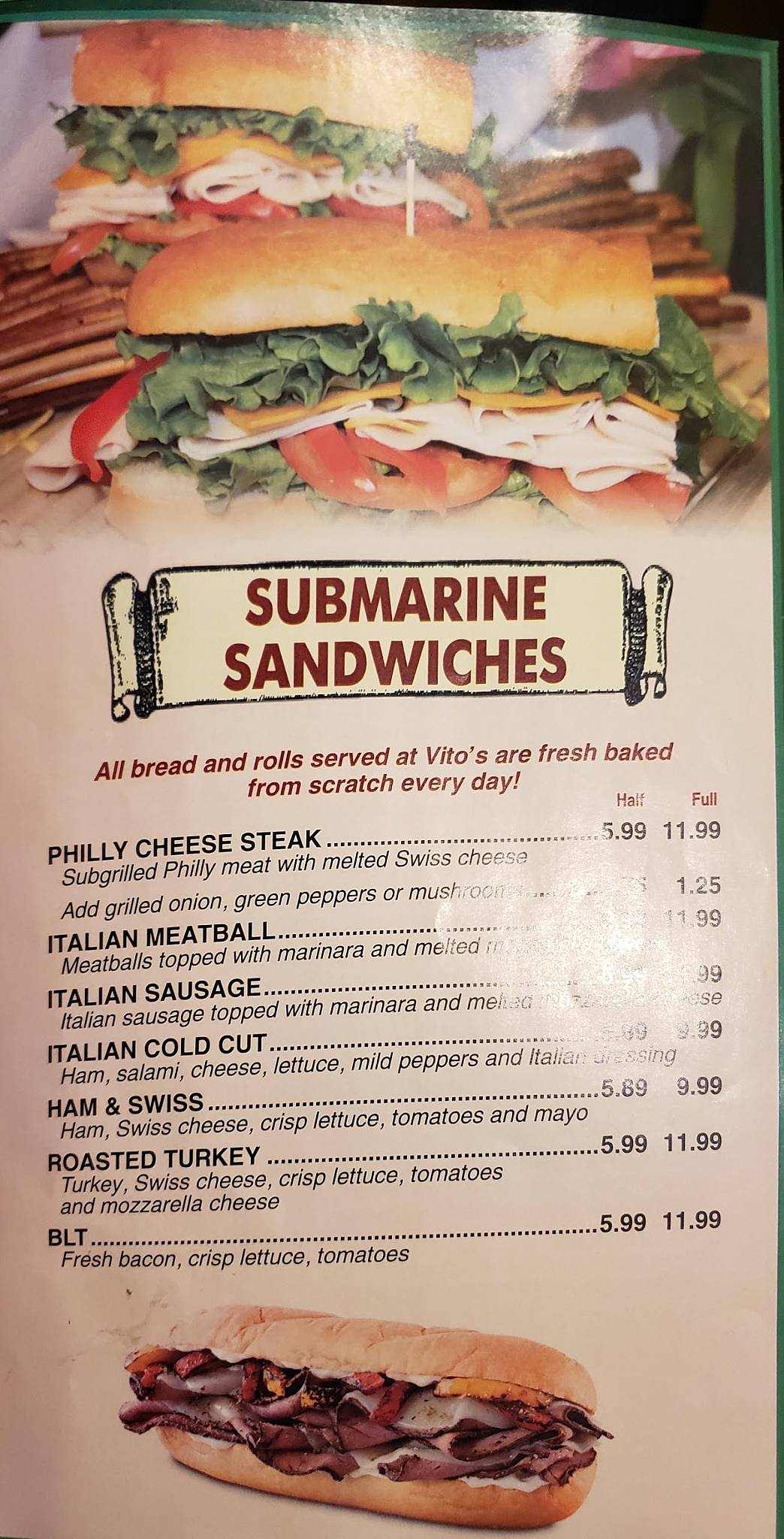 Menu at Vito's Italian Cuisine pizzeria, Kingman