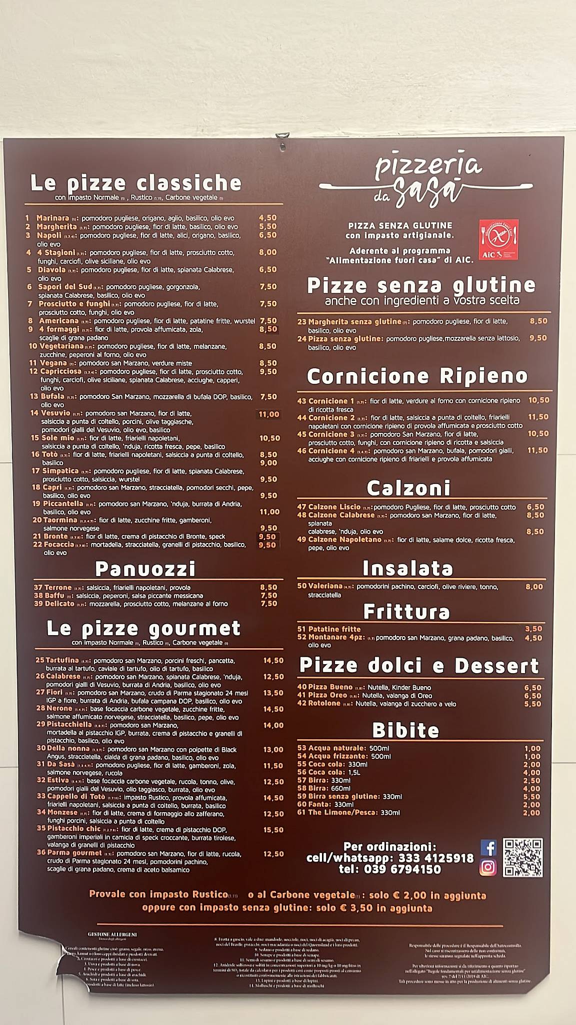 Menu at Pizzeria da Sasà, Muggiò