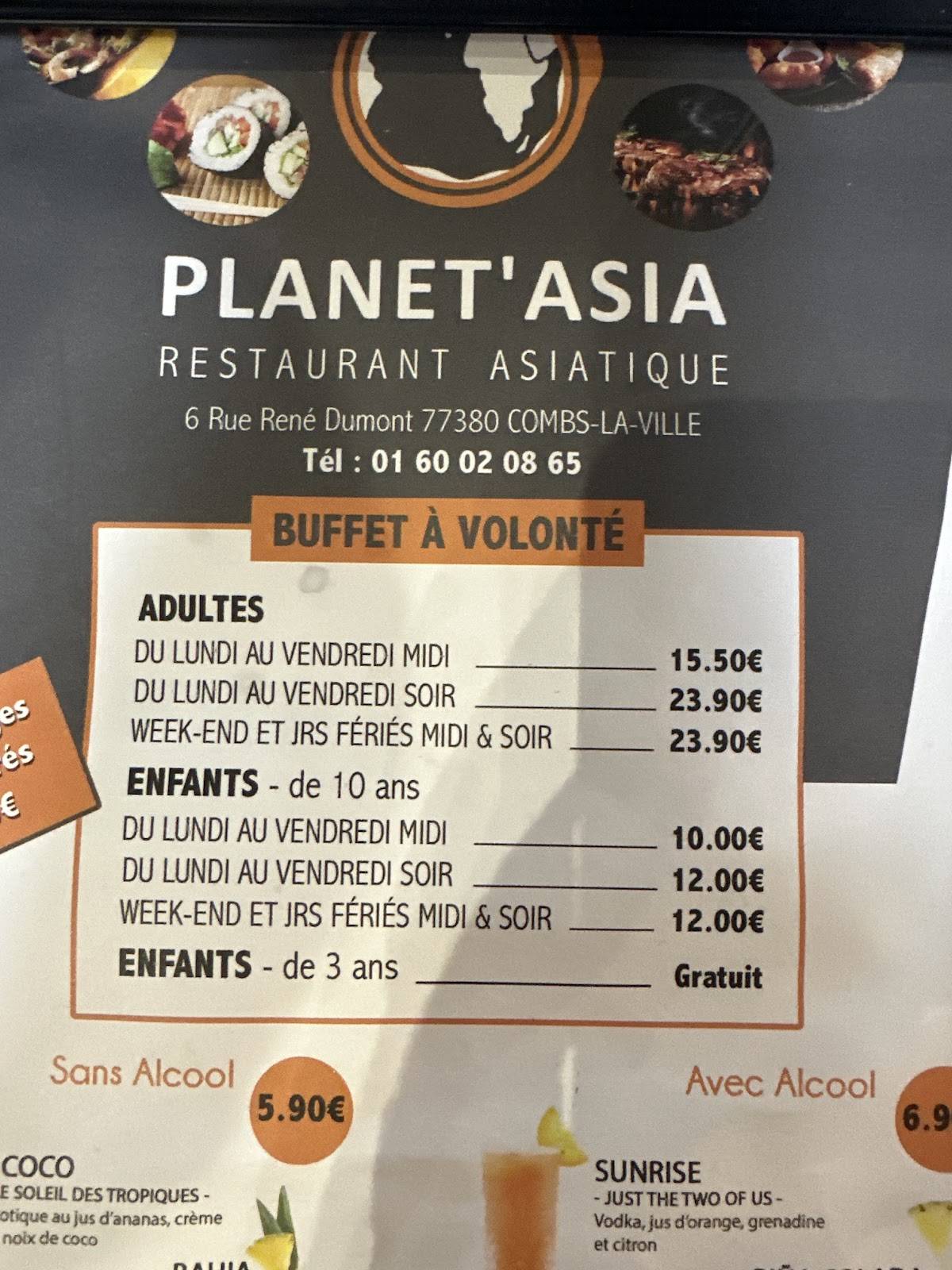 Carta del restaurante Planet'Asia, Combs-la-Ville