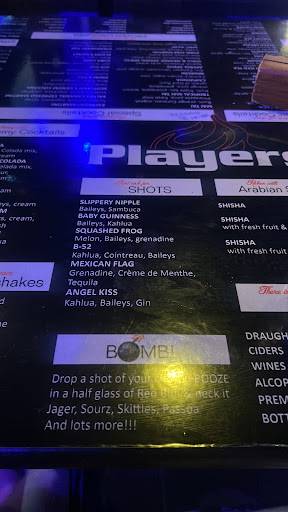 Menu at Players sports bar & grill, Laganas