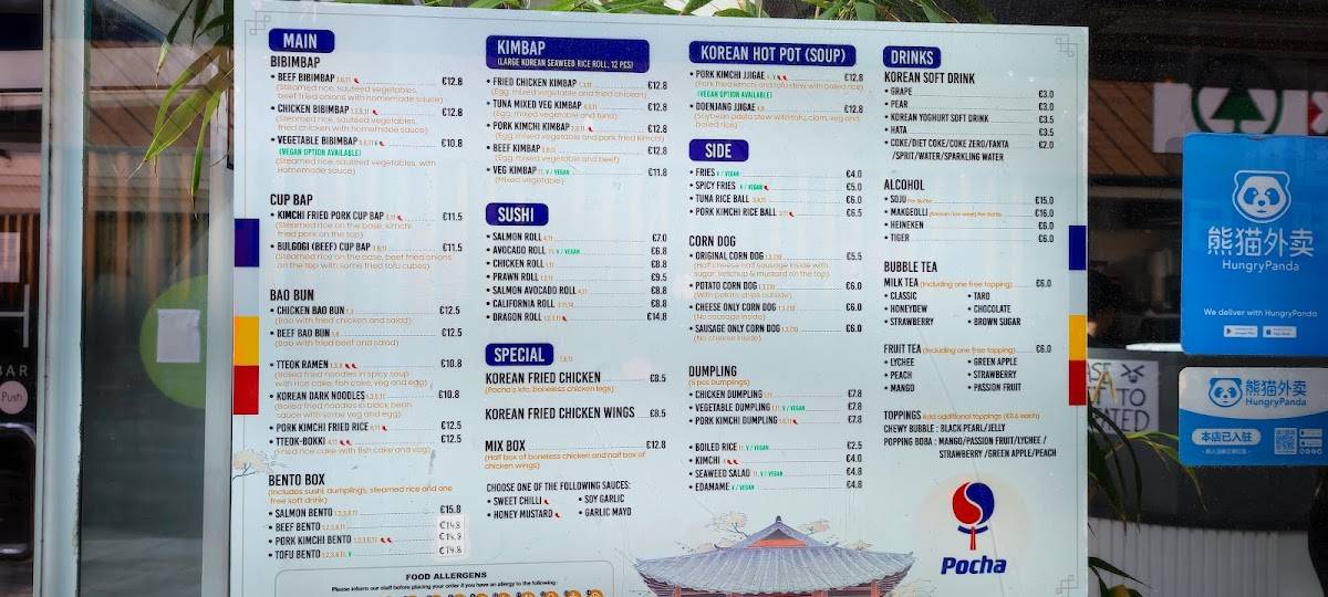 Menu at Pocha Korean Street Food restaurant, Dublin