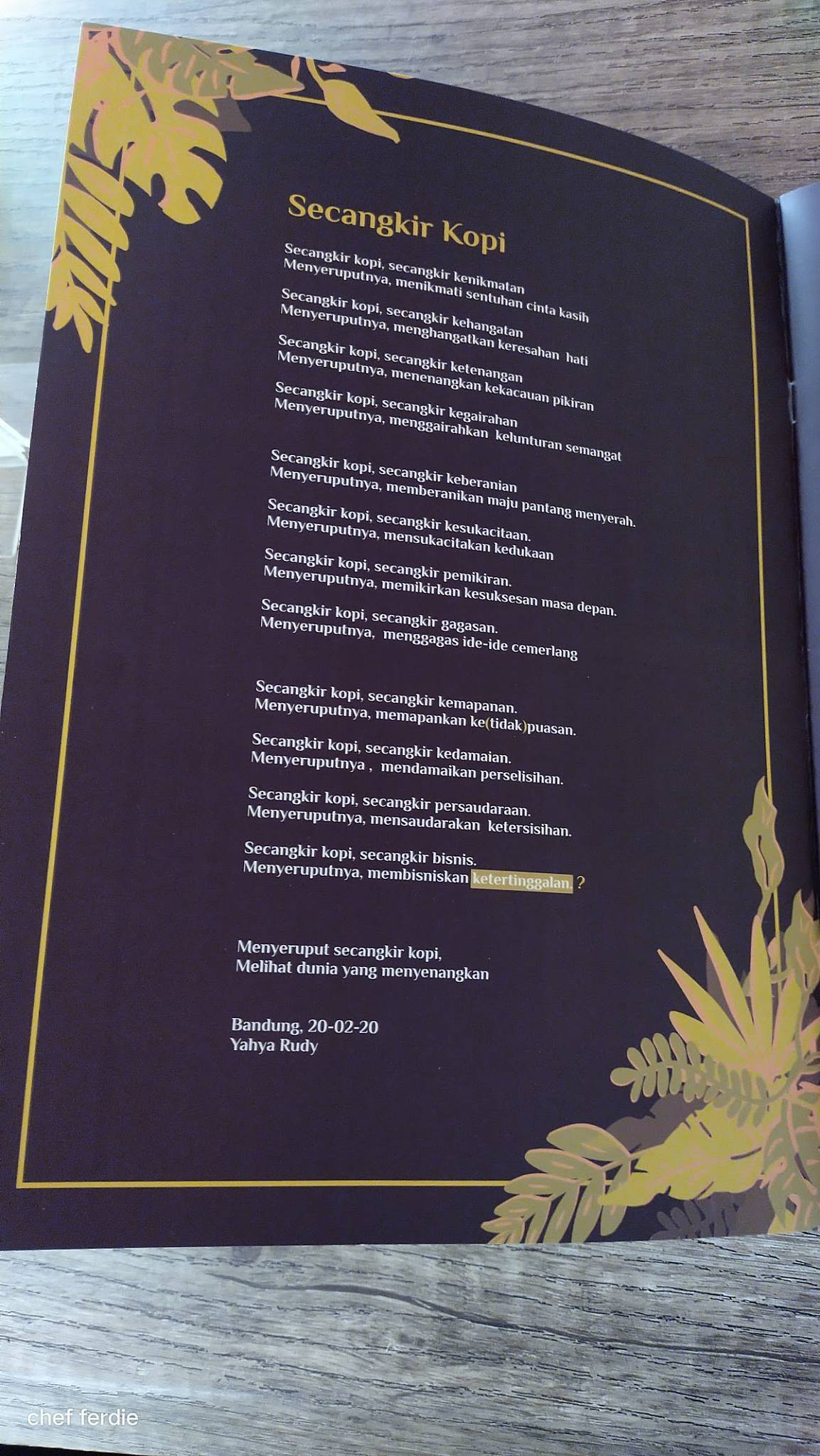 Carta de Poem Cafe and Resto Sumarecon Bandung, Bandung