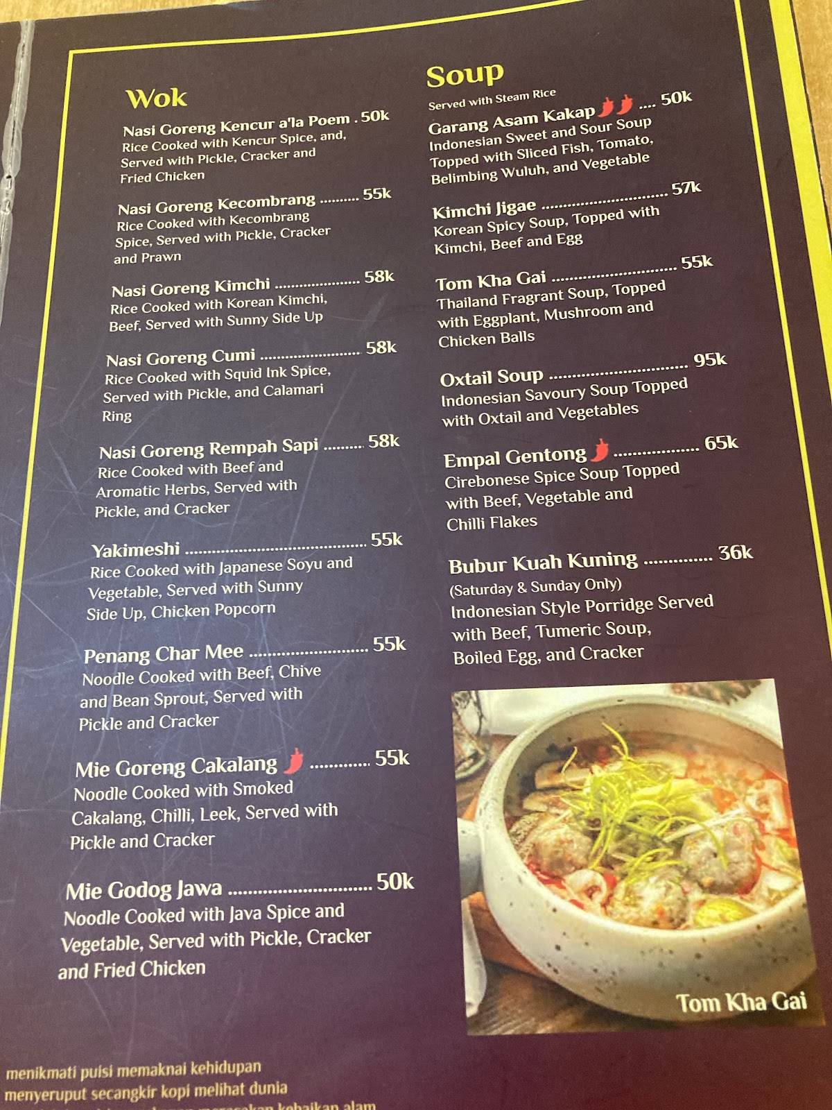 Carta de Poem Cafe and Resto Sumarecon Bandung, Bandung