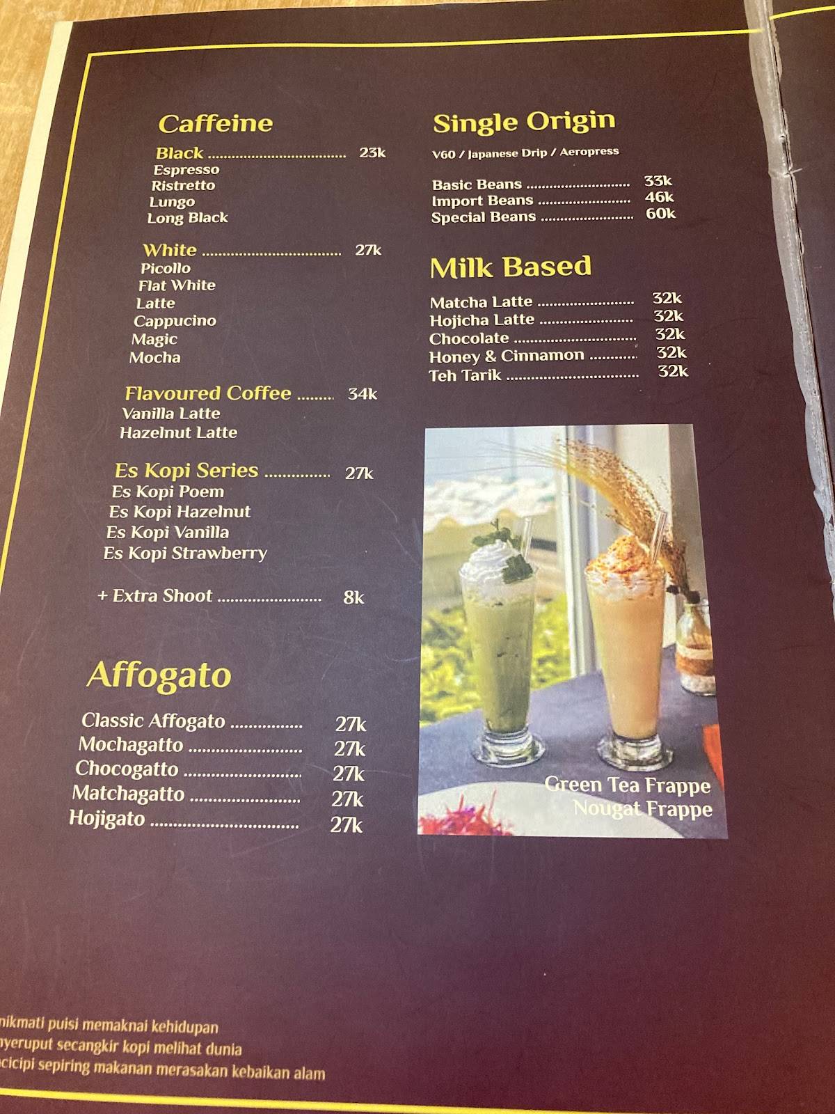 Carta de Poem Cafe and Resto Sumarecon Bandung, Bandung