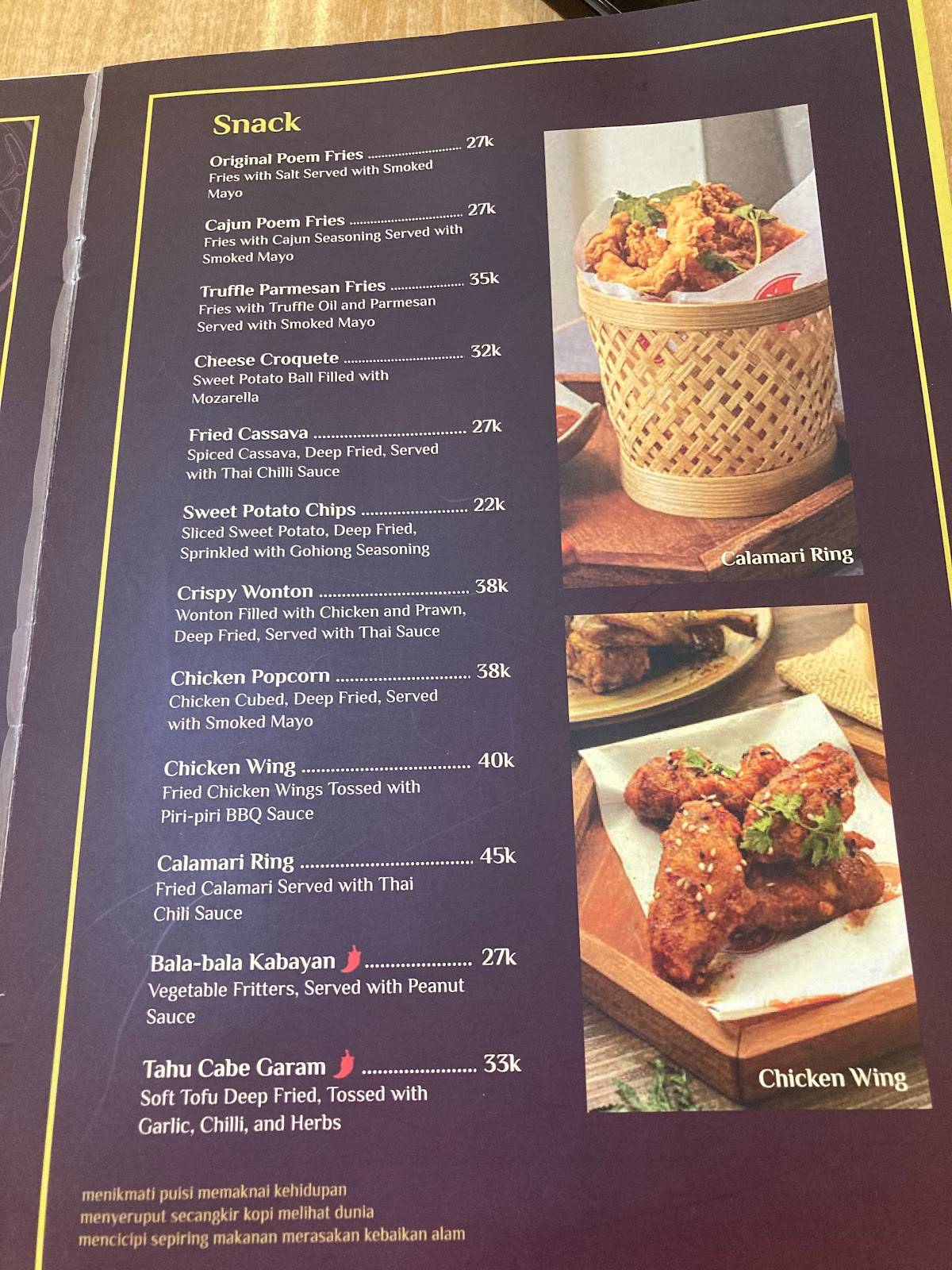 Carta de Poem Cafe and Resto Sumarecon Bandung, Bandung