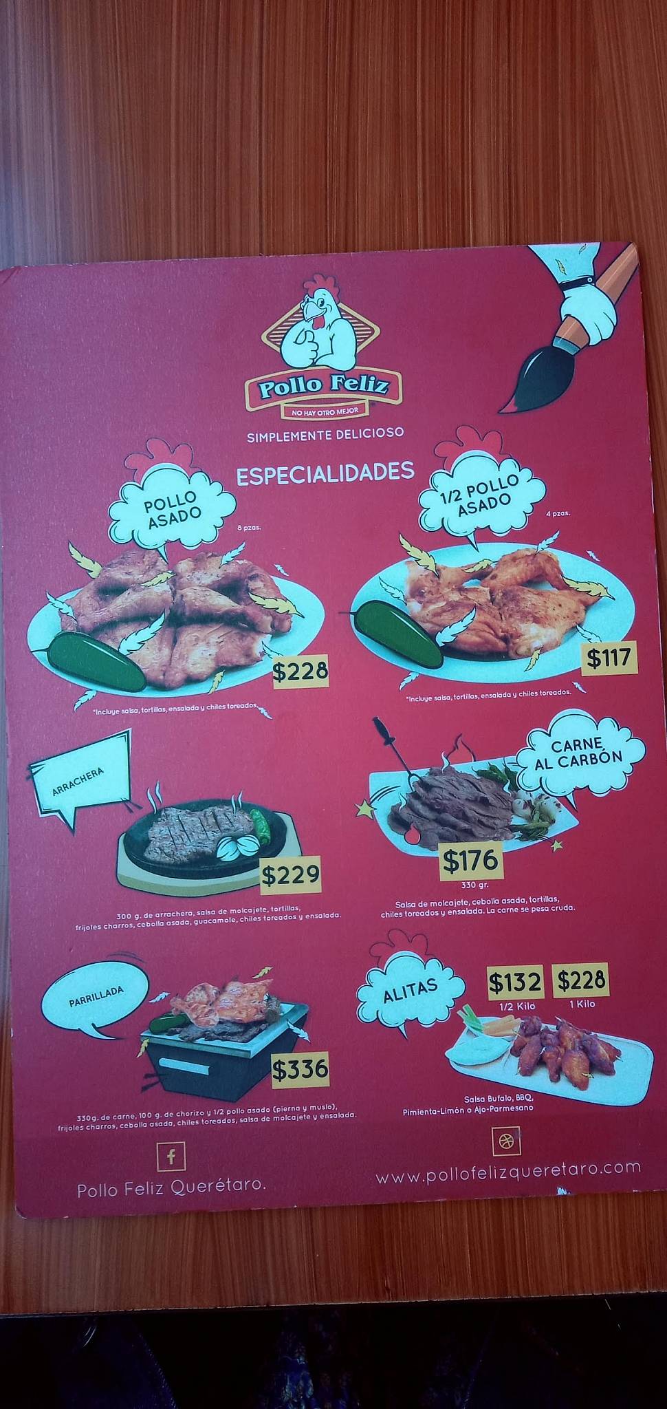 Carta del restaurante Pollo Feliz, Santiago del Querétaro, CARRETERA ...