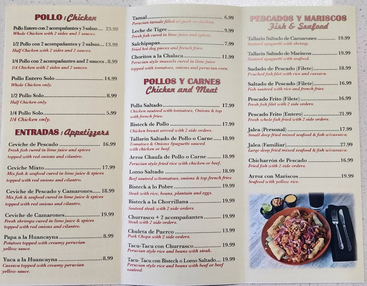 Carta del restaurante Pollo Loco, Miami