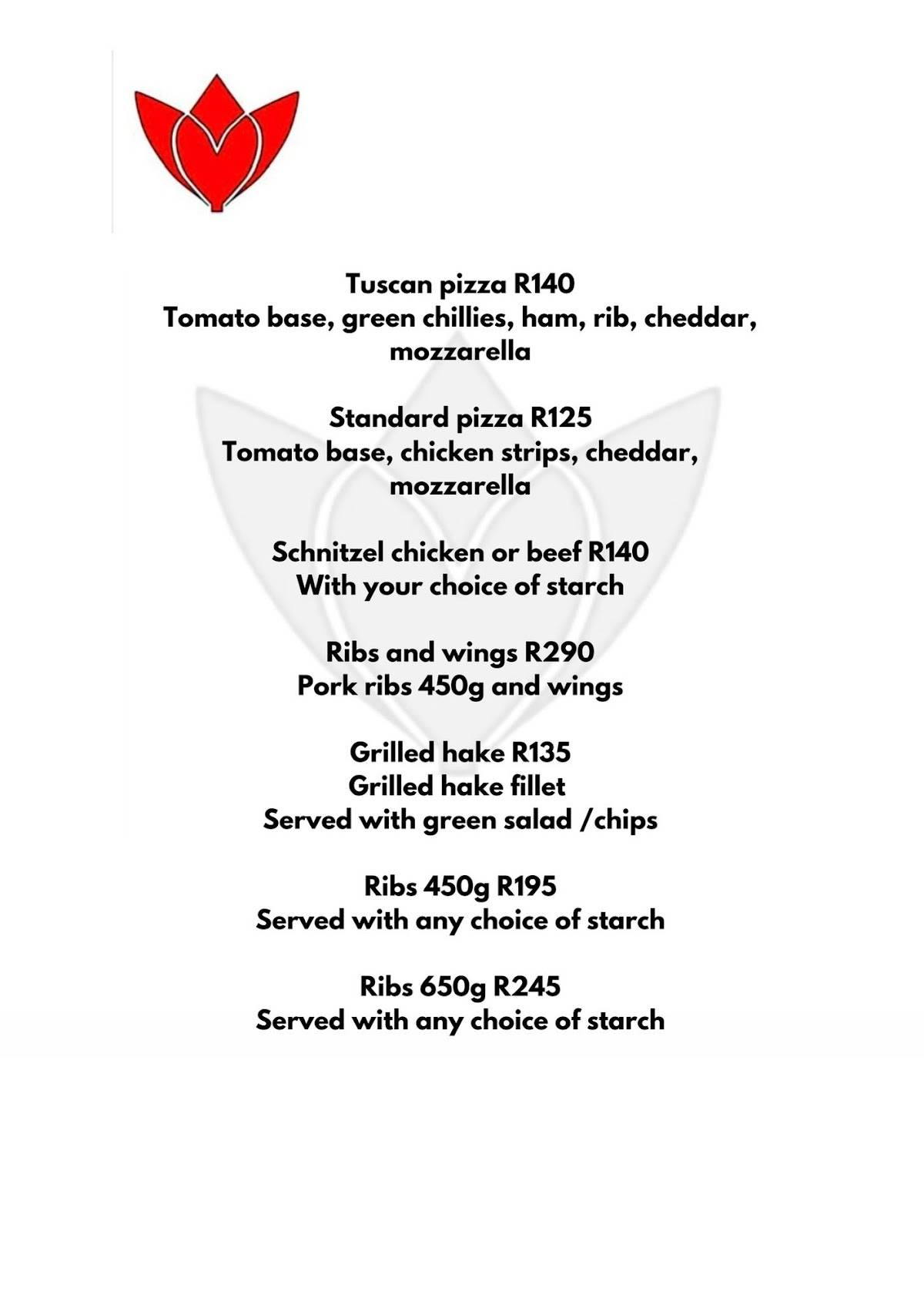 Menu at Tuscan Place Restaurant, Polokwane