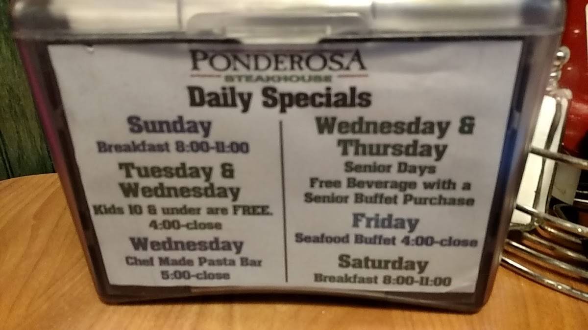 Menu at Ponderosa steakhouse, Beaver Dam, N Spring St