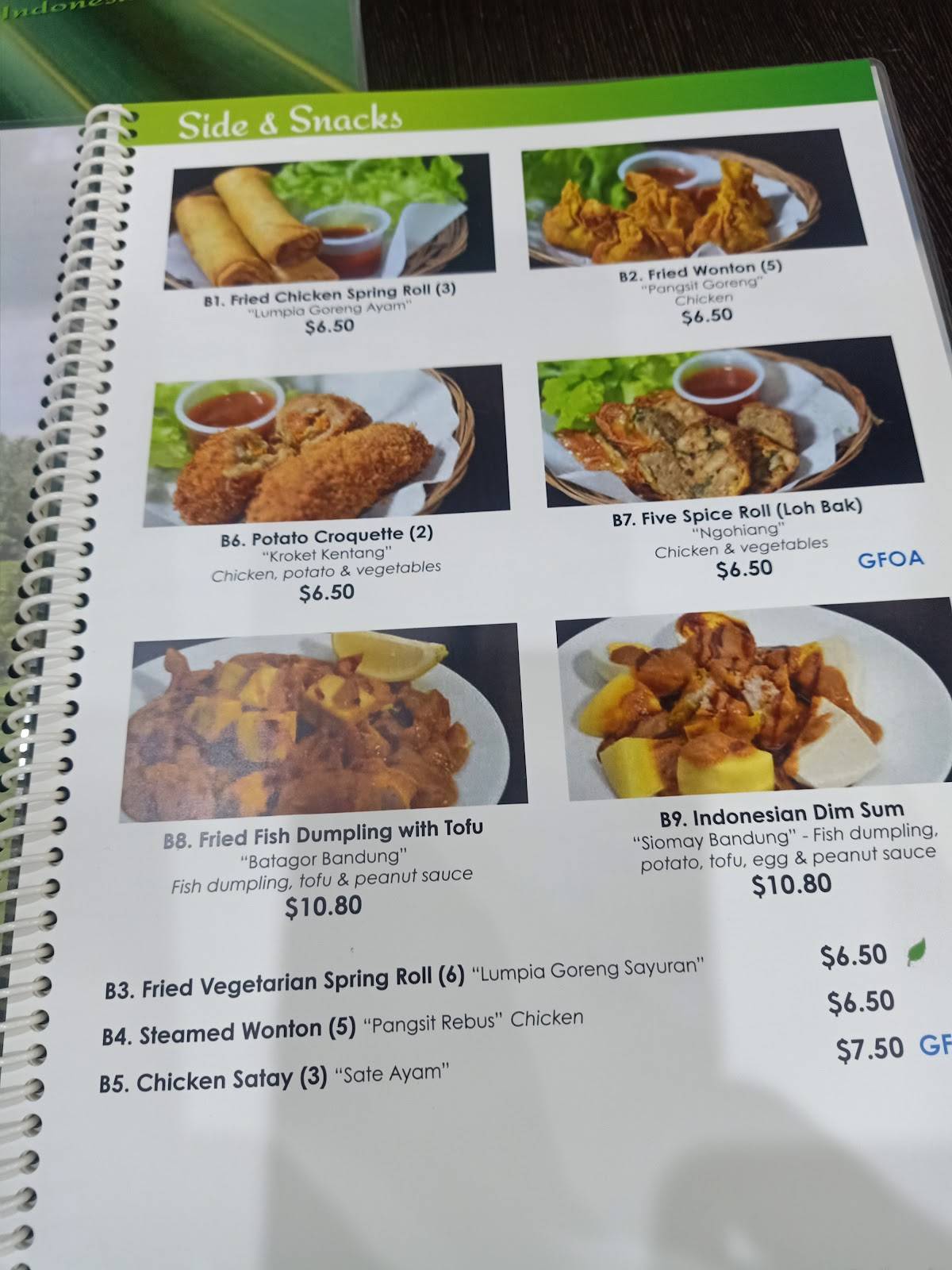 Menu at Pondok Daun Restaurant, Adelaide
