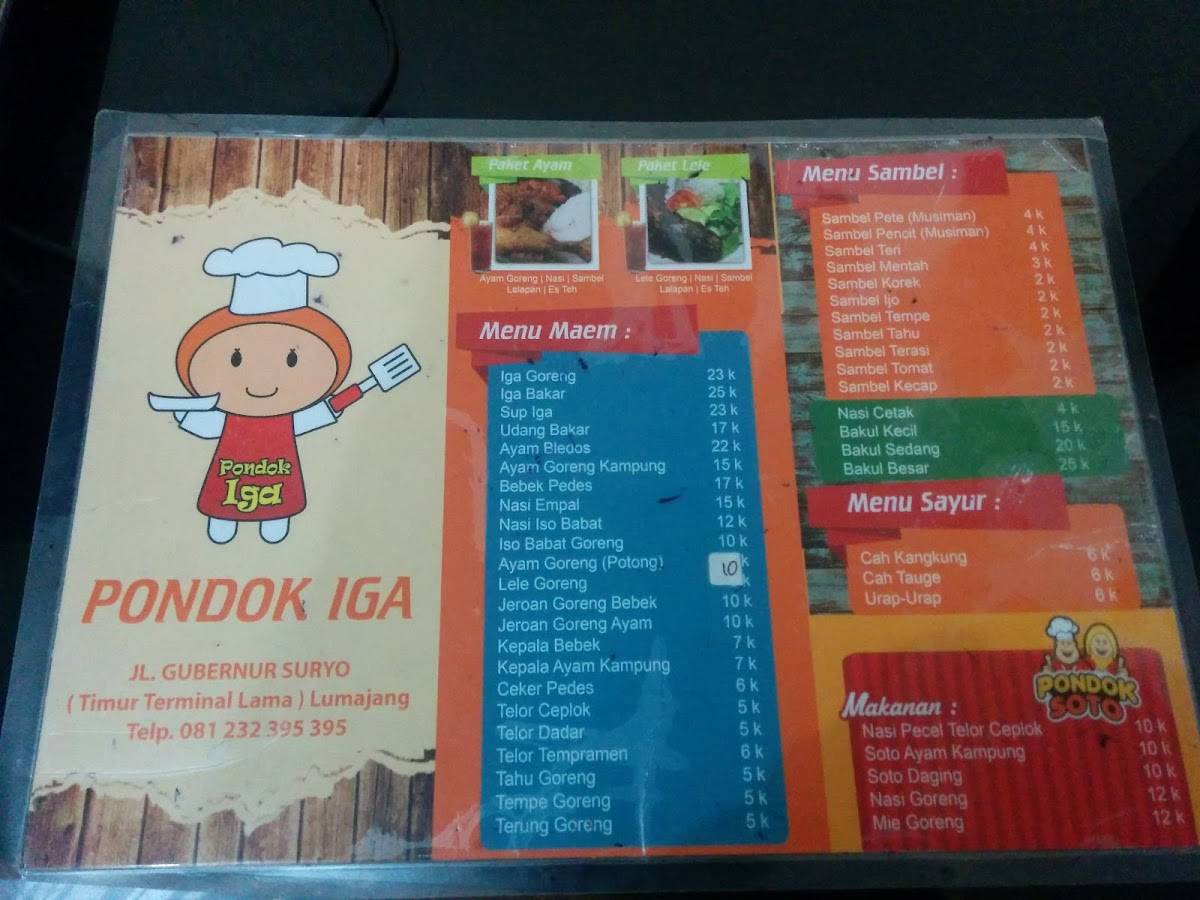 Menu at Pondok Iga, Lumajang