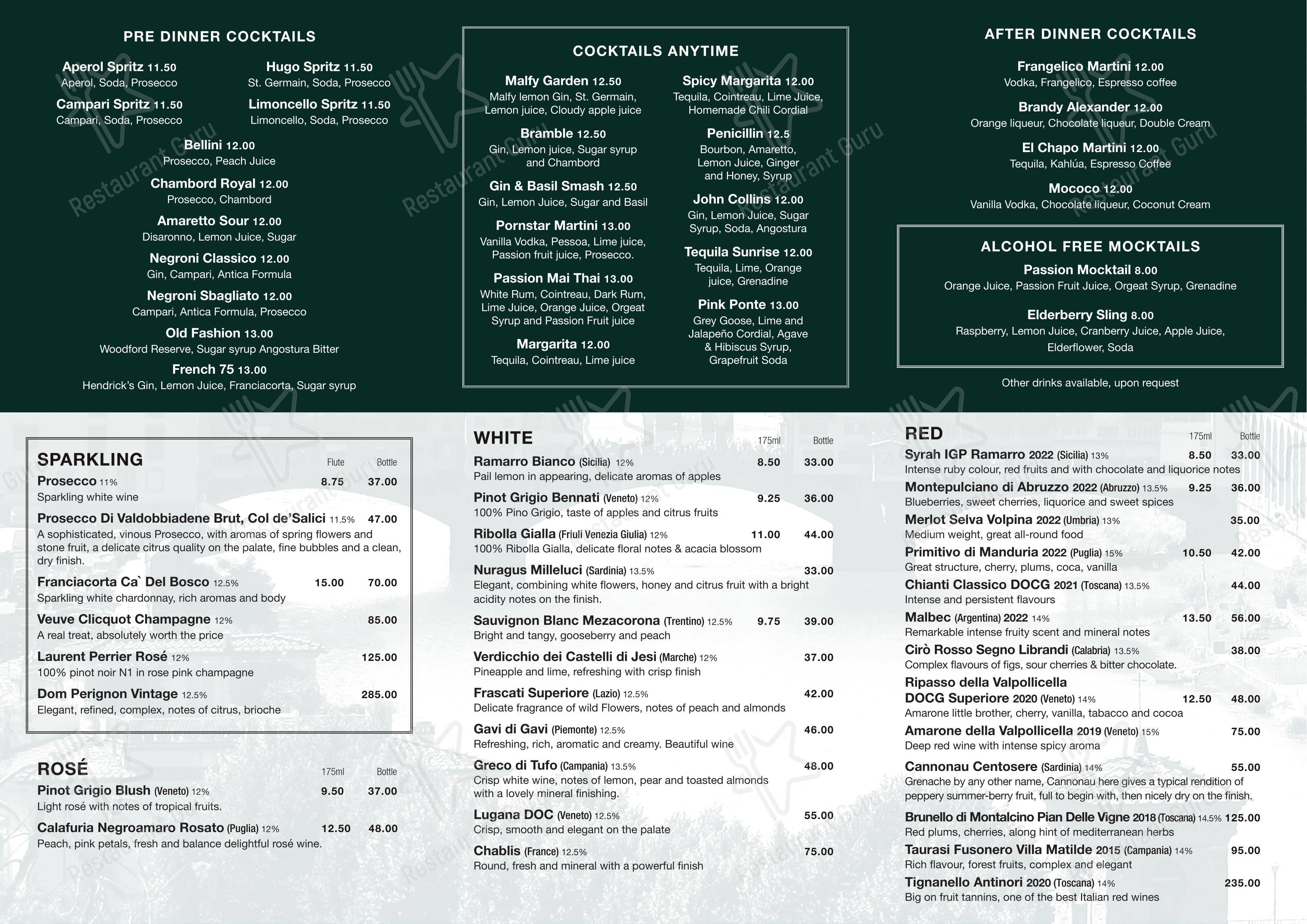 Menu at Ponte Vecchio restaurant, Bath