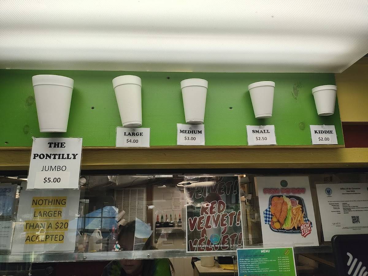 Menu at Pontilly Sno restaurant, New Orleans