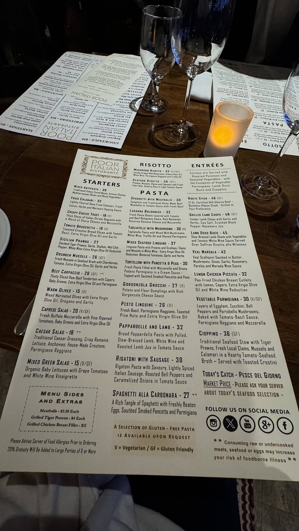 Menu au Poor Italian Ristorante pub et bar, Vancouver