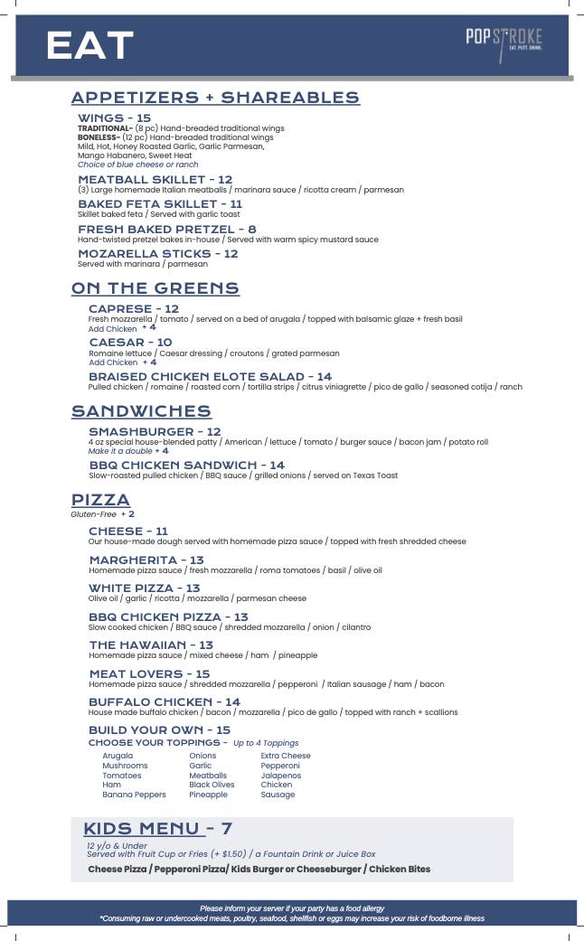 Menu at PopStroke pub & bar, Port St. Lucie