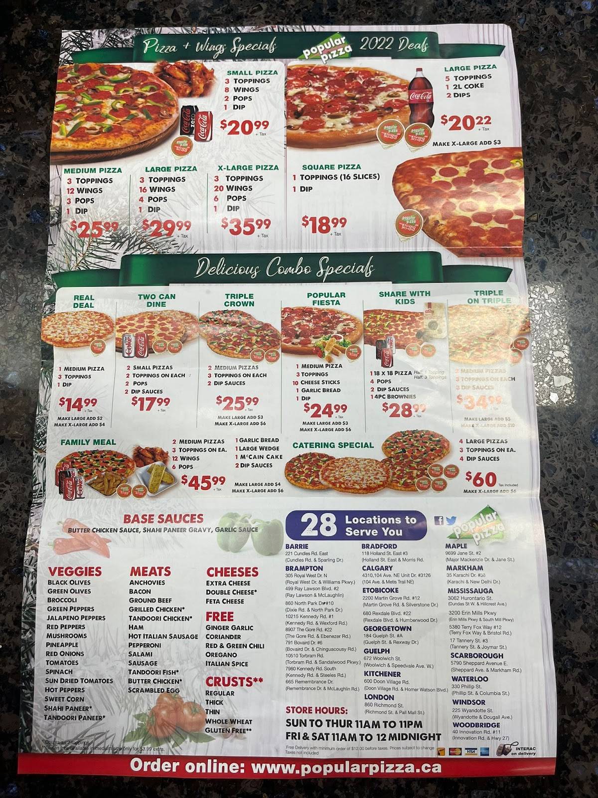 Menu au Popular Pizza pizzeria, Markham, 35 Karachi Dr Unit 38