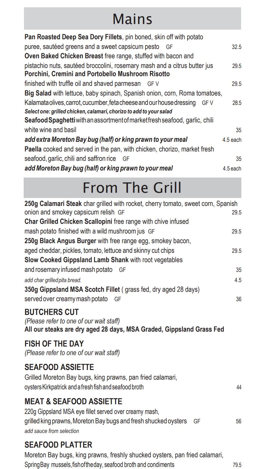 Menu at Pier 35 Bar & Grill, Port Melbourne