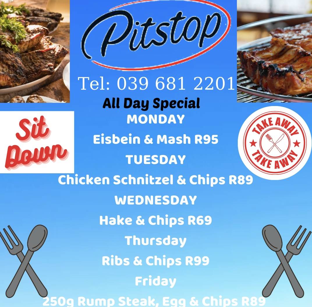 Menu at PITSTOP RESTAURANT & PUB, Port Shepstone