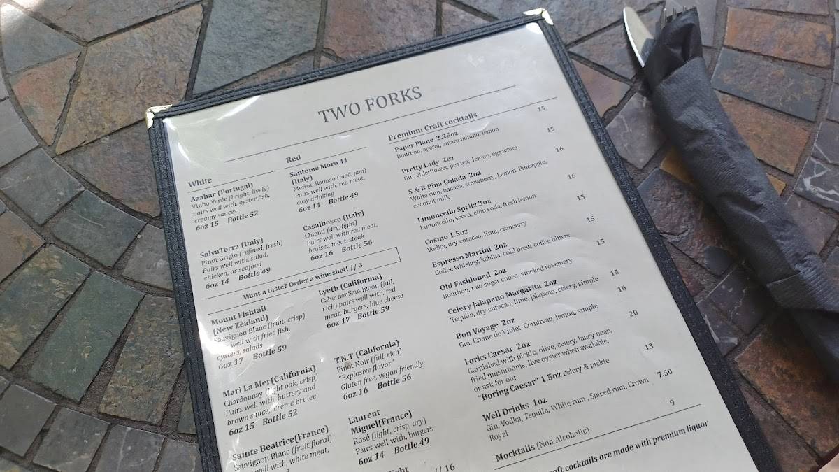 Menu at Two Forks pub & bar, Port Stanley