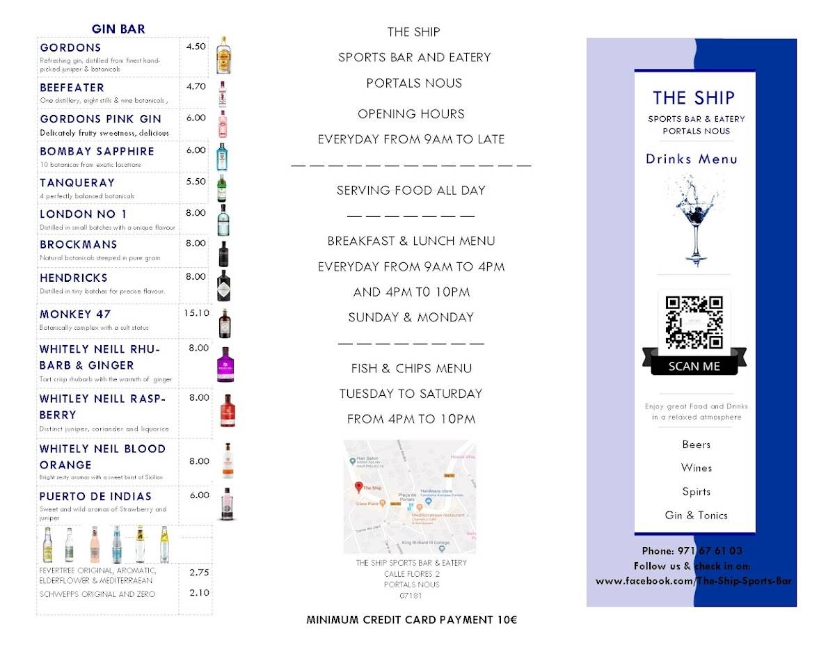 Menu at The Ship Sports Bar & Eatery Portals, Portals Nous