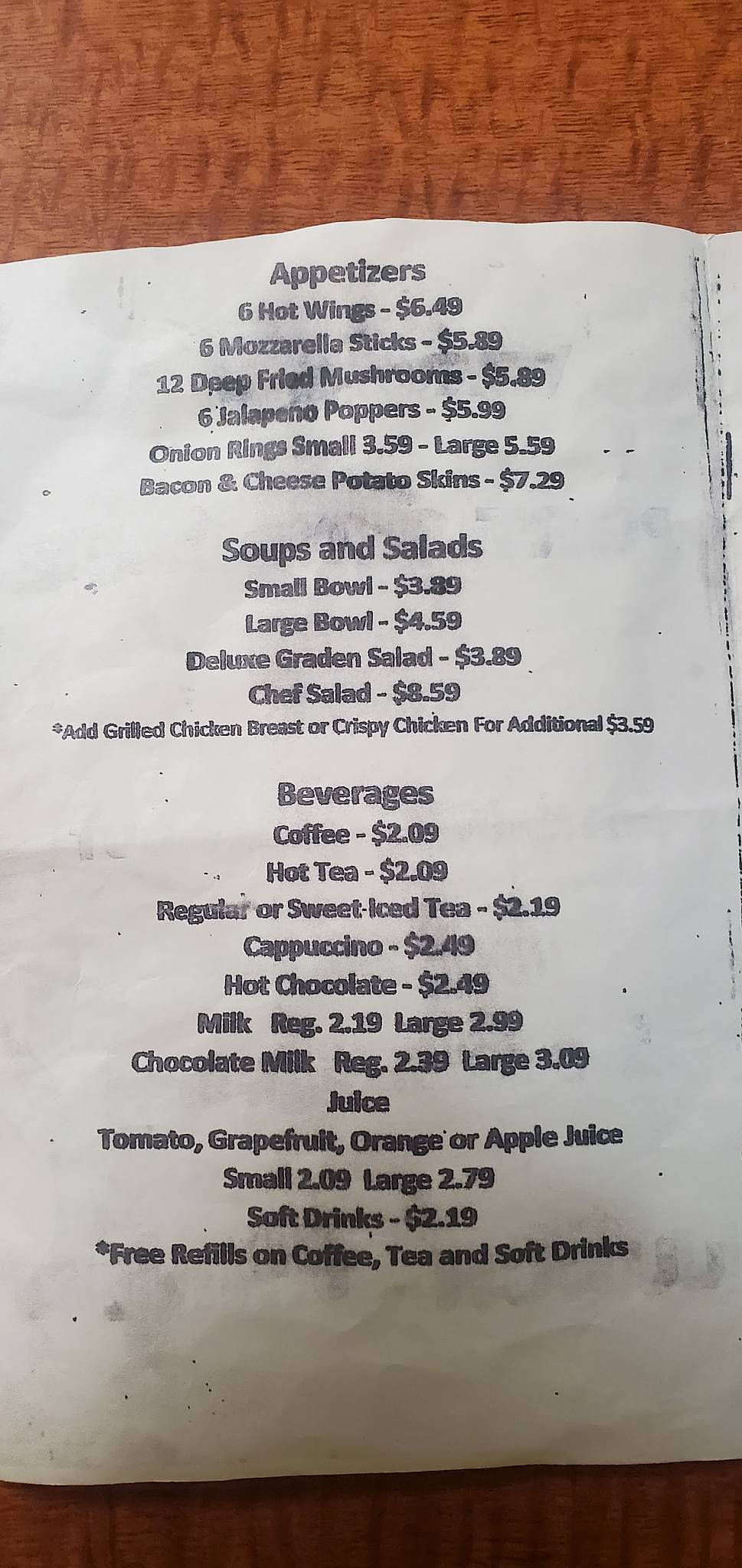 Menu at Portside Cafe, Lockbourne