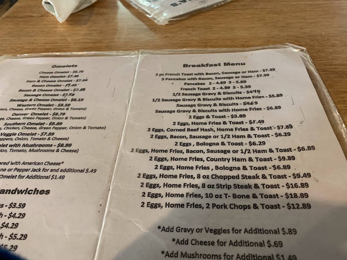 Menu at Portside Cafe, Lockbourne
