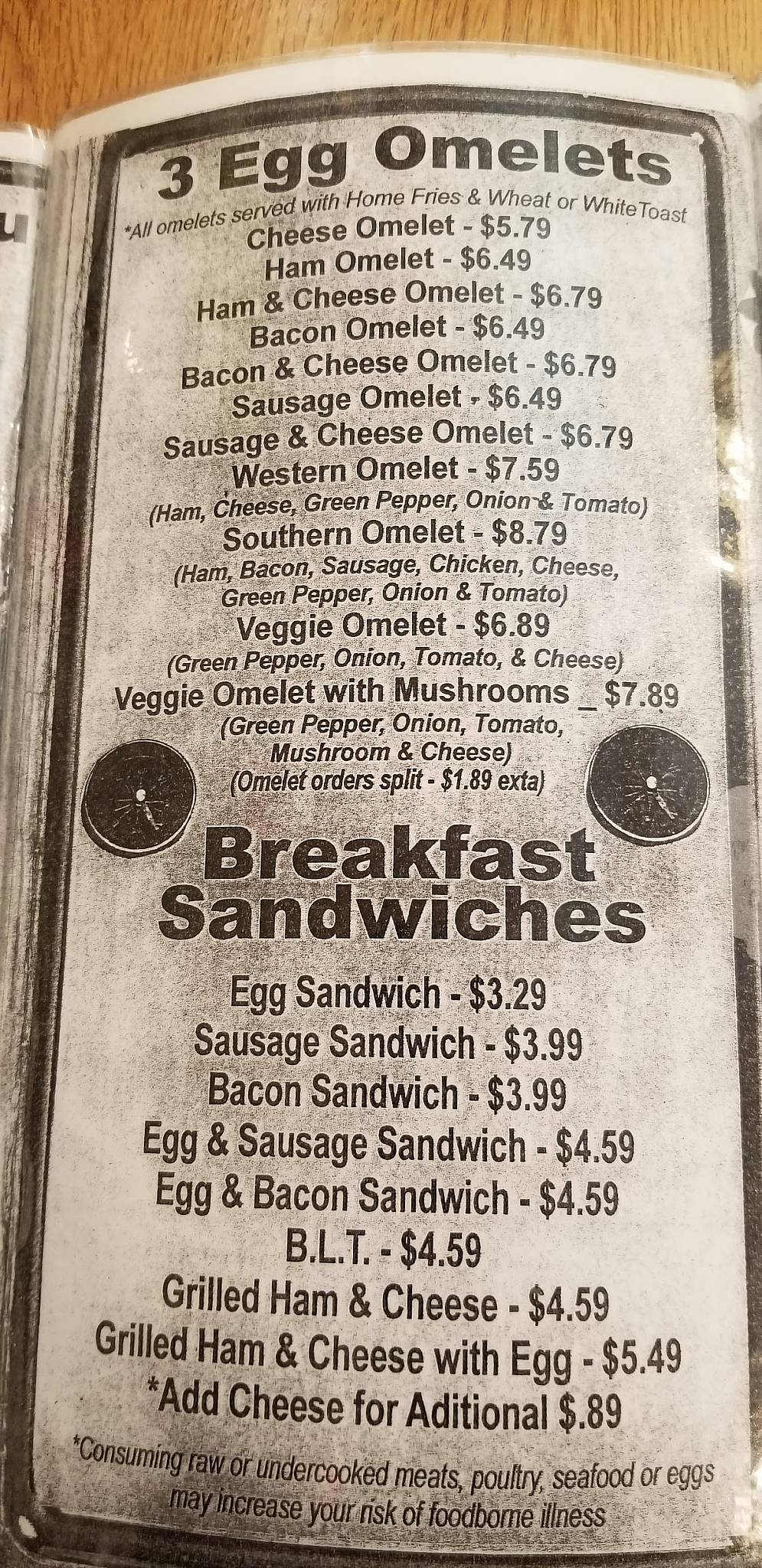 Menu at Portside Cafe, Lockbourne
