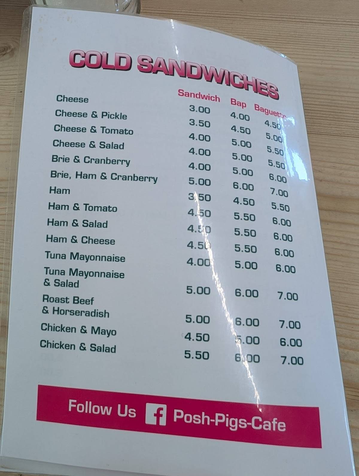 Menu at Posh Pigs Café cafe, Beccles