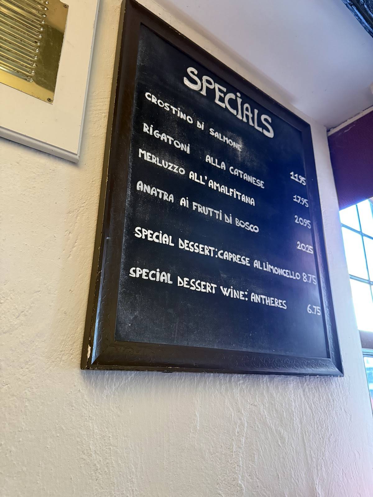 Menu at Positano restaurant, Guildford