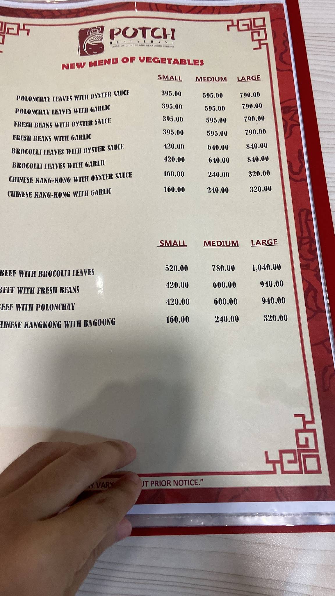 Menu at Potch Restaurant, Lucena