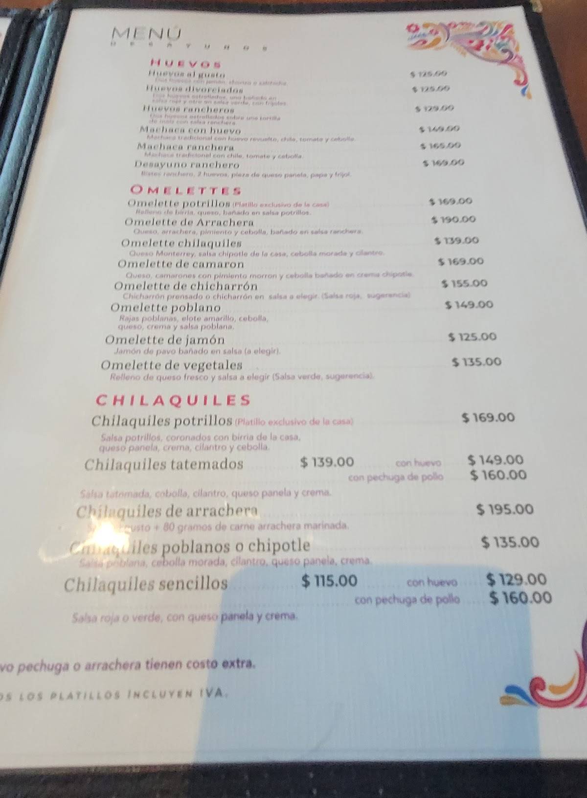 Carta de Potrillos Restaurante - Suc. El Mexicano, Tijuana