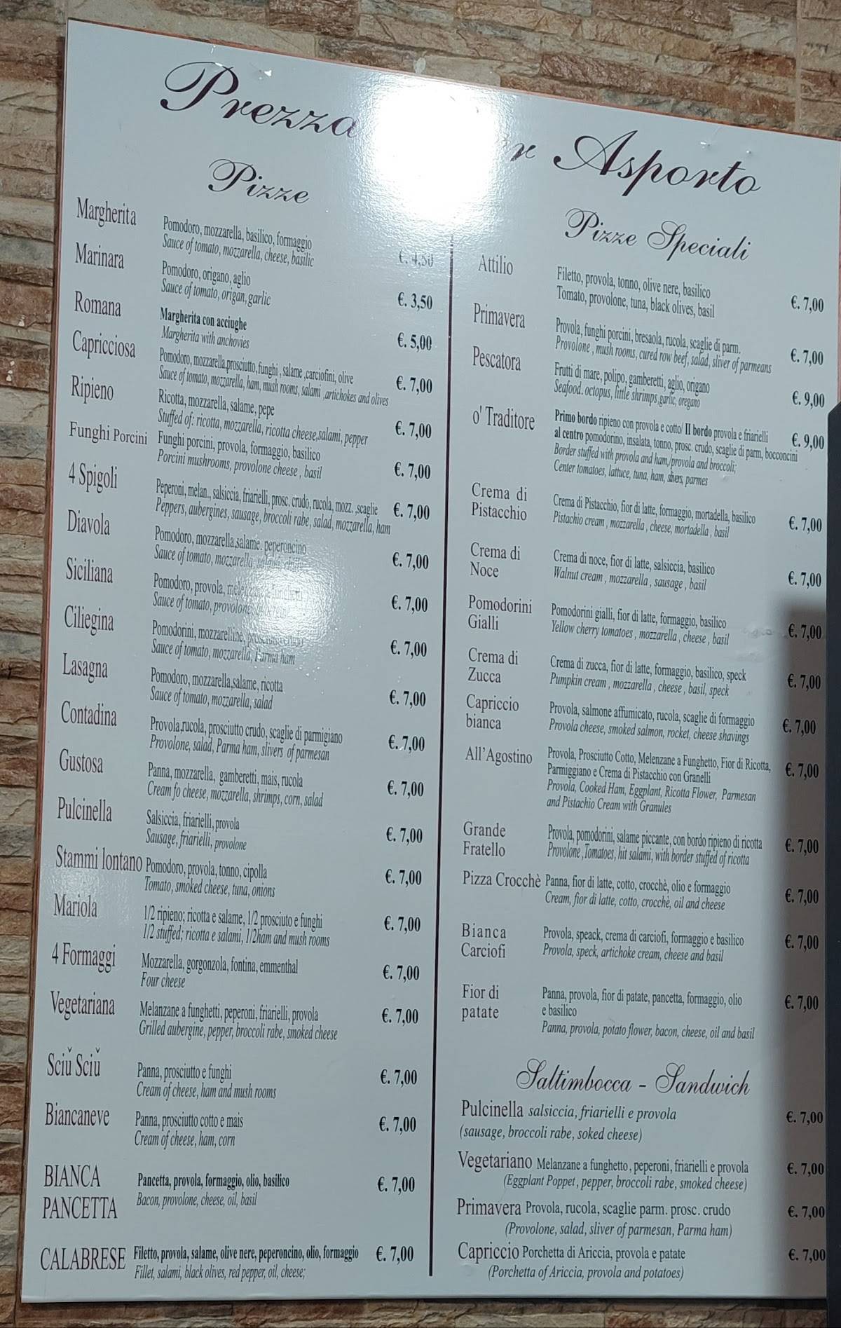 Menu da Il Capriccio pizzeria, Pozzuoli