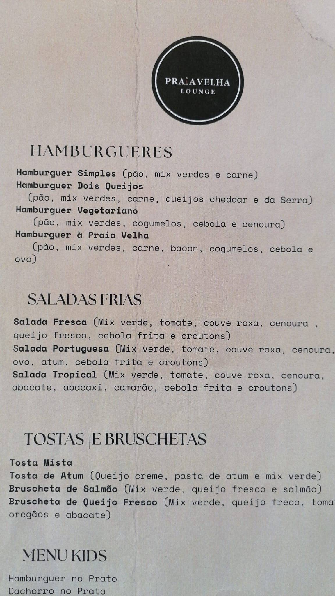 Menu em Praia velha lounge pub & Bar, Gafanha da Nazaré