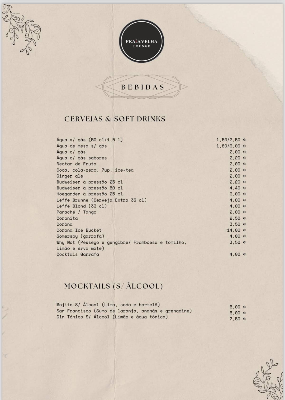 Menu em Praia velha lounge pub & Bar, Gafanha da Nazaré
