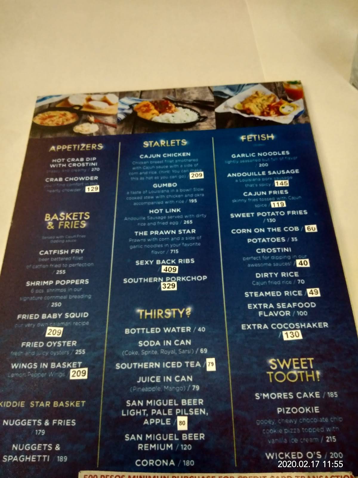 Menu at Prawn Star PH restaurant, Pasig