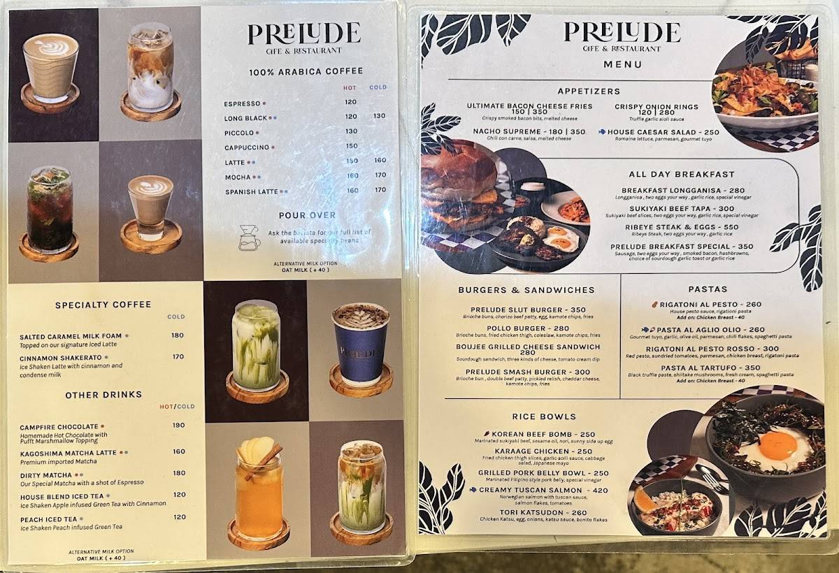 Menu at Prelude Cafe & Restaurant, Manila