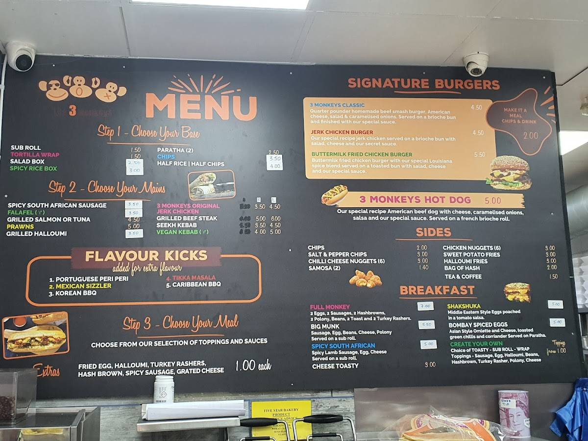 Menu at The 3 Monkeys Sandwich Bar, Preston